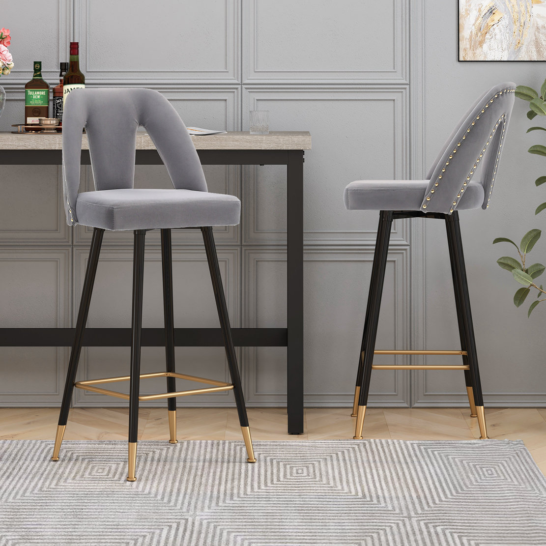 Mercer41 2-Piece 28" Contemporary Velvet Upholstered Connor Bar Stool ...
