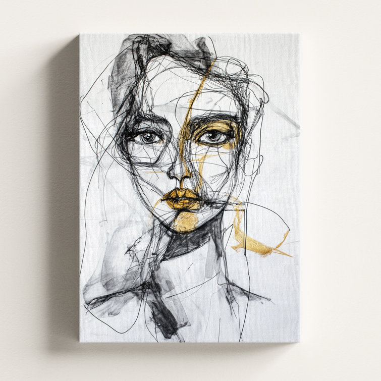 Lark Manor Abstract Woman Line Wall Art | Gold Line Portrait Canvas ...