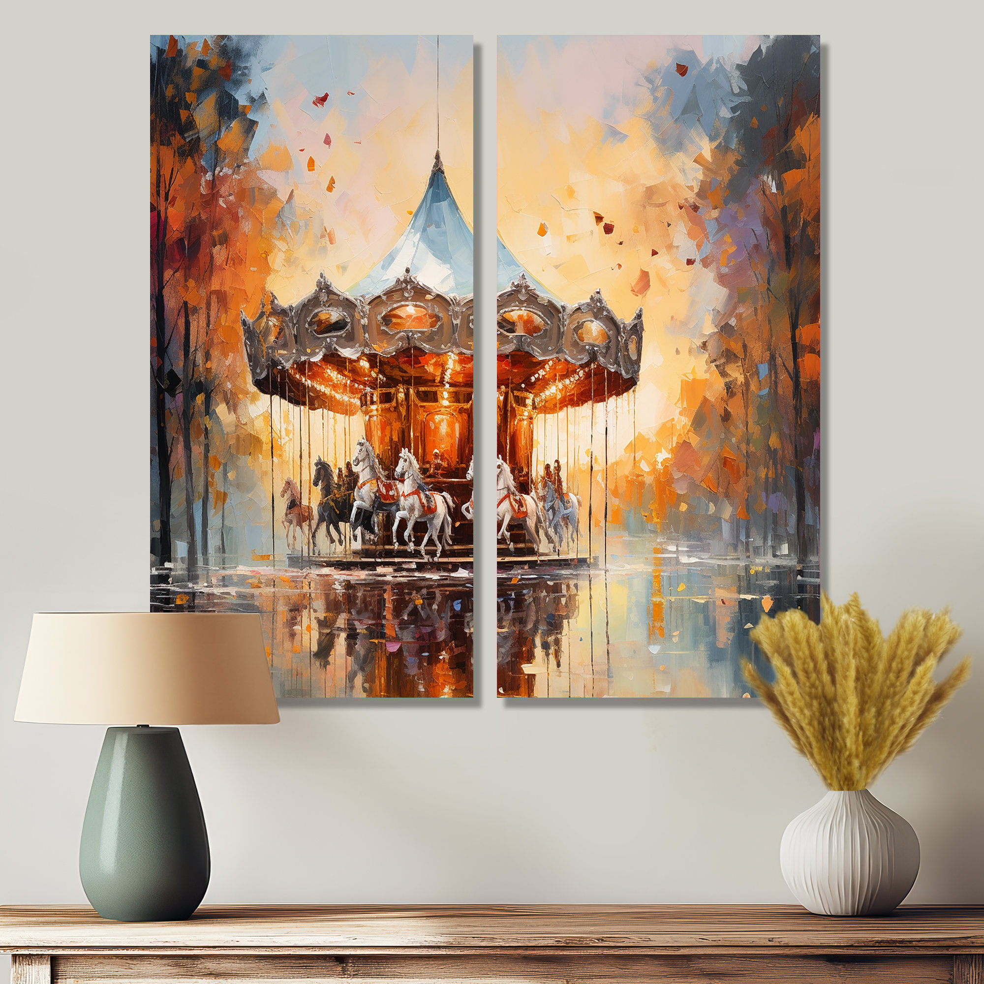 Red Barrel Studio® Carousel In Sunset Charm - Beige Canvas Wall Art ...