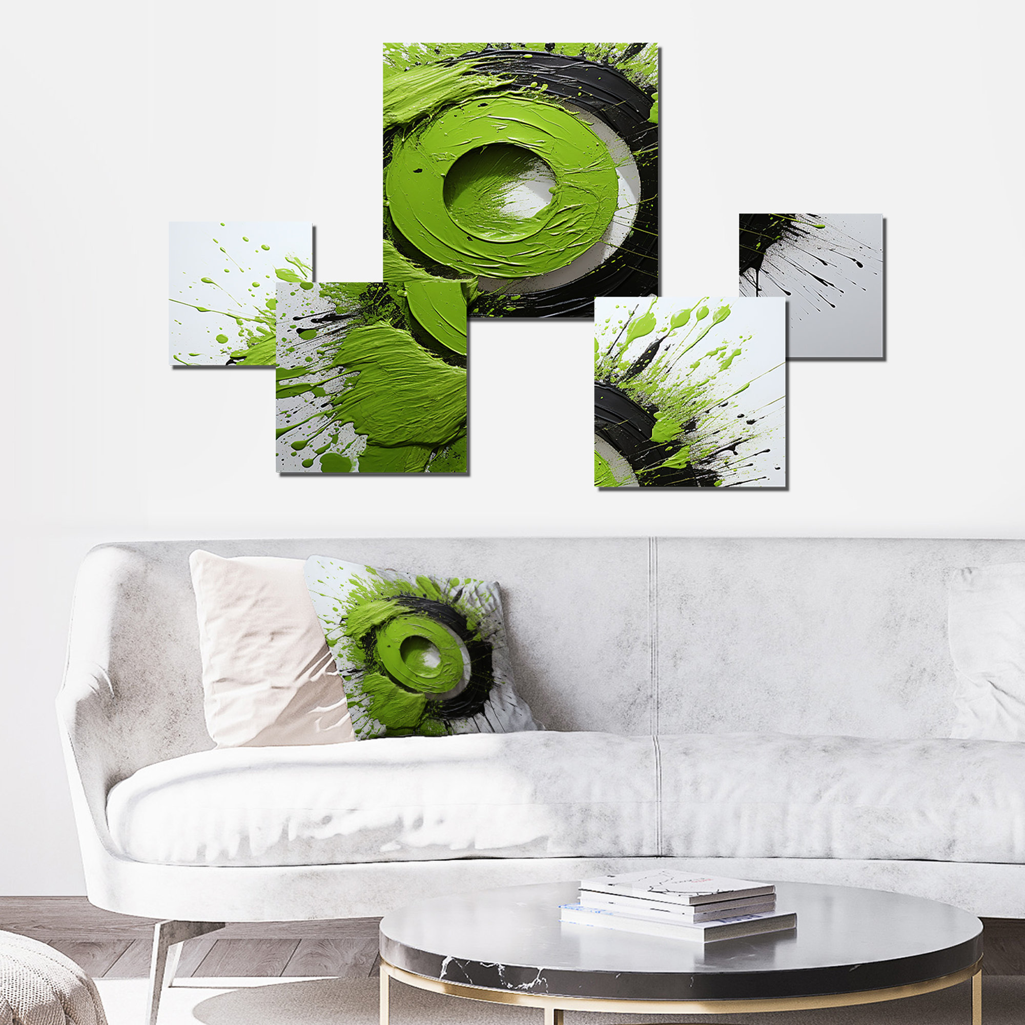 Ivy Bronx Green Spiral Neon Fusion 1 - Abstract Collages Square Wall ...