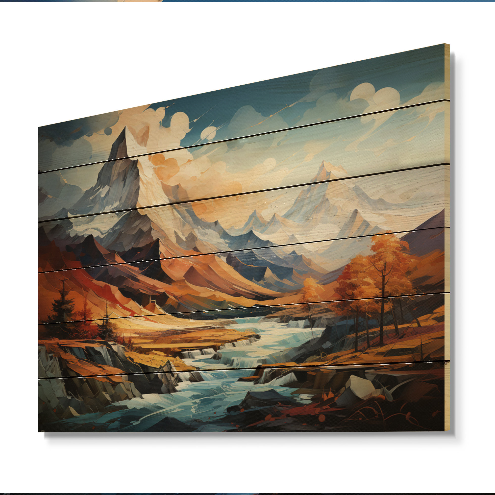 Millwood Pines Orange Teal Mountains Majestic Peaks Collage II On Wood ...
