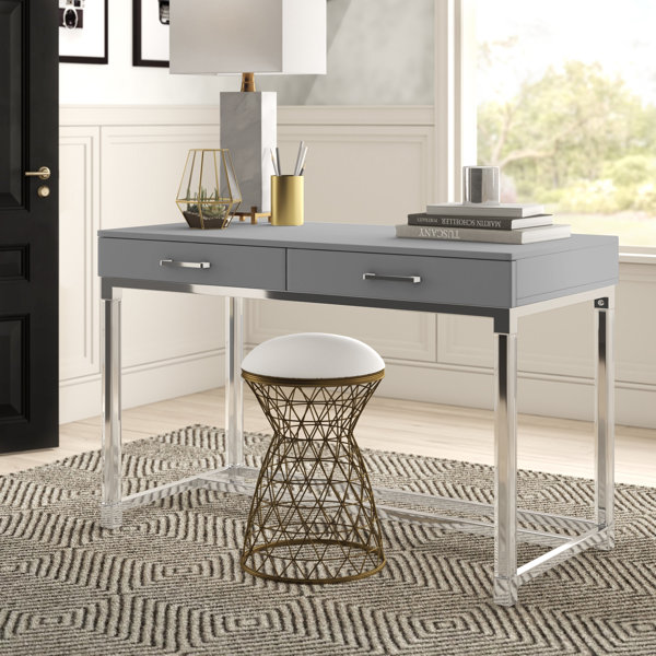 Mercury Row® Ungar High Gloss 2 Drawers Writing Desk with Acrylic Legs ...