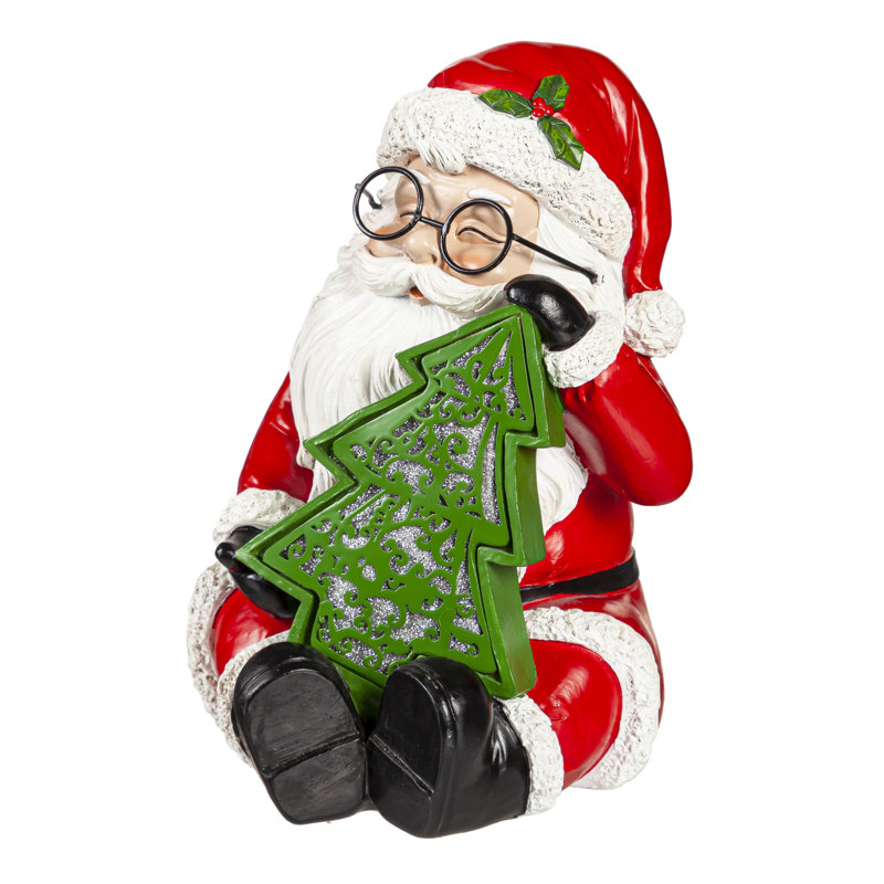 The Holiday Aisle® Jaxsten Holiday Santa Garden Statue with LED Tree ...
