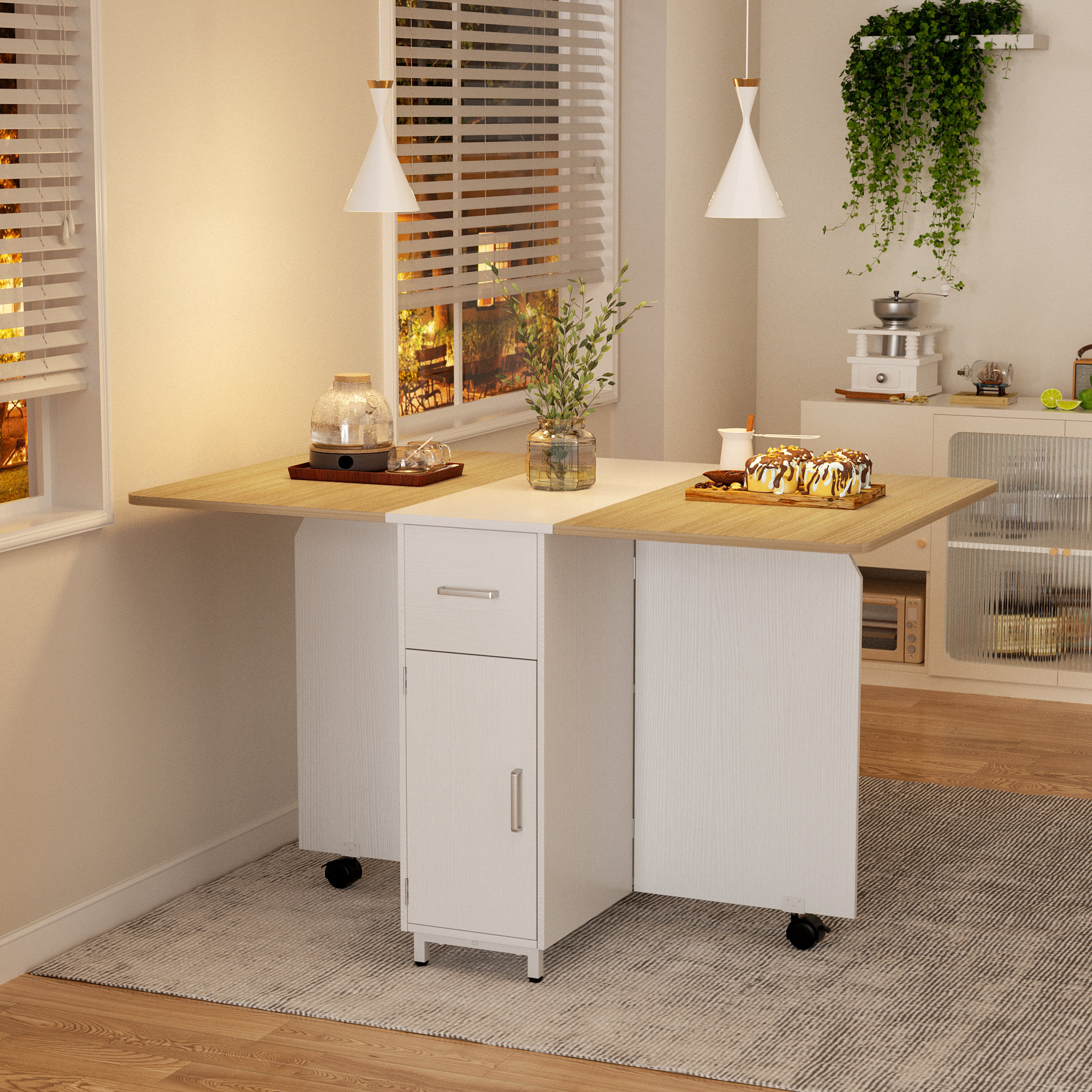 Ebern Designs Folding Dining Table With Drawers and Cabinets & Reviews ...