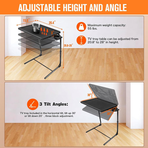 Hokku Designs Adjustable Folding TV Tray Table Set Of 2 With Cup Holder ...