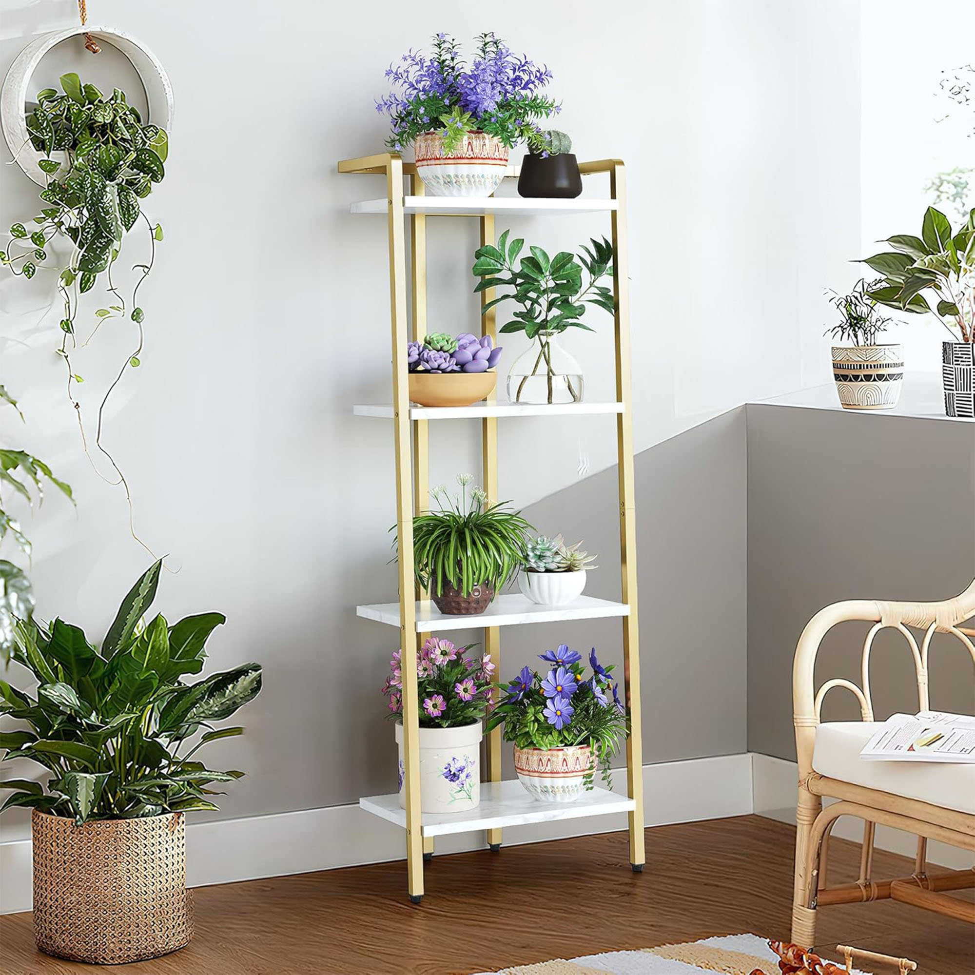 Mercer41 4 Tier Ladder Shelf, Free Standing Gold Book Shelf, Gold ...