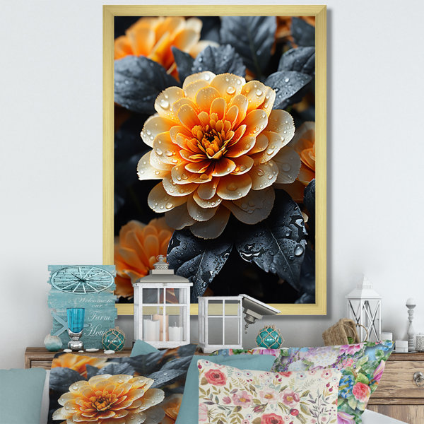Red Barrel Studio® Volrad Coral Flower Field Golden Marigolds On Canvas ...