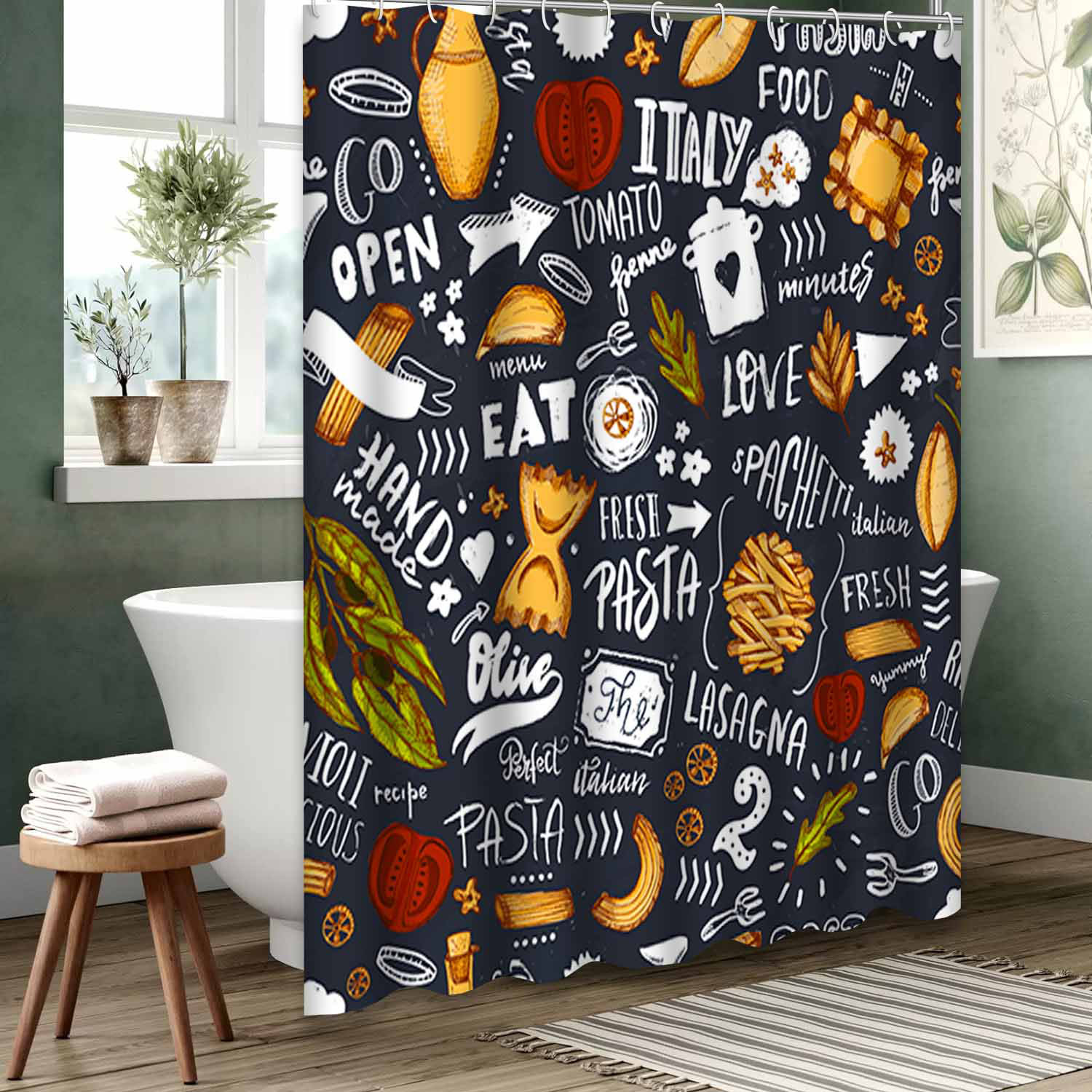 East Urban Home Italian Menu Waterproof Shower Curtain - Sketch ...