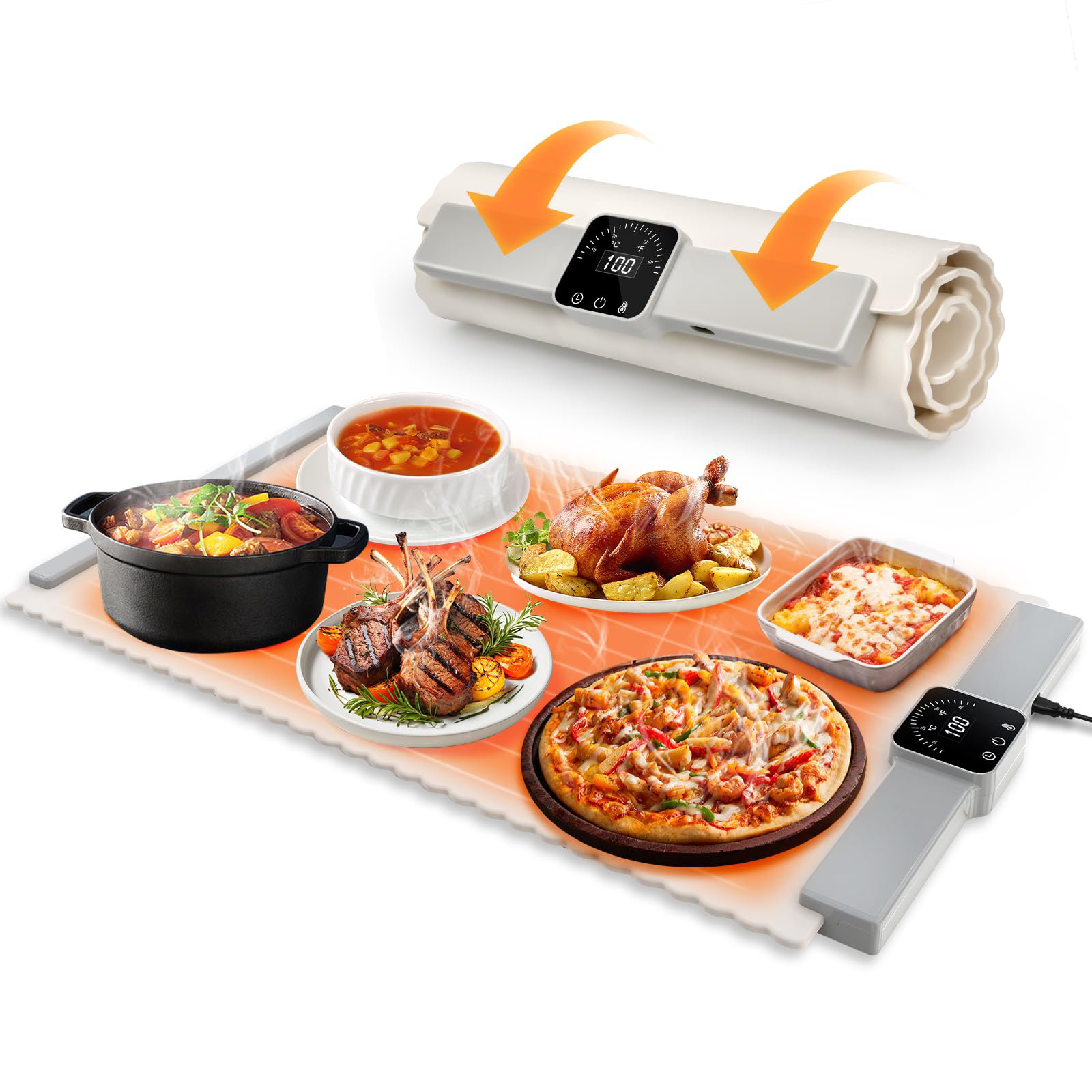 PEROTIX Food Warming Mat – Roll-Up, Fast Heating, 5 Temp Settings, Auto ...