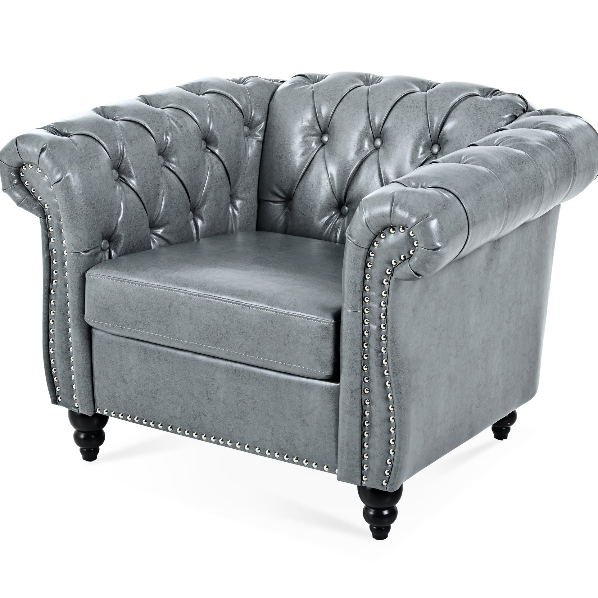 Wildon Home® 1 Seater For Living Room Design, Grey Pu Leather-Like ...
