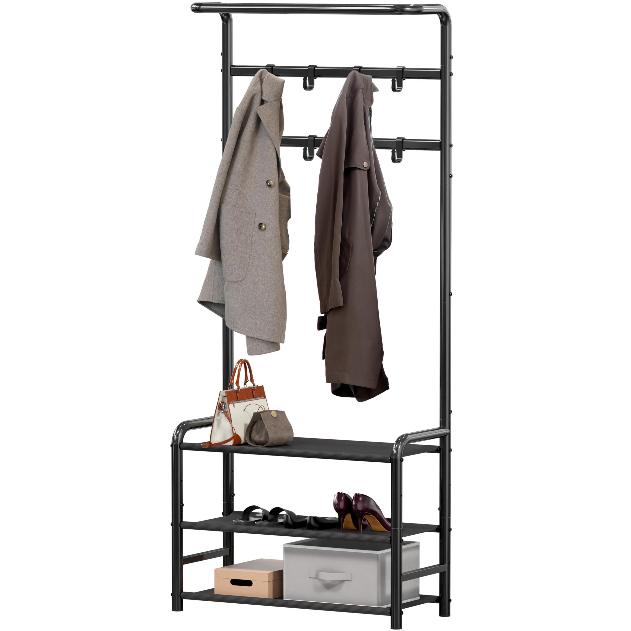 17 Stories Metal Jacket Rack With Storage Rack, Classic, Simple Style ...