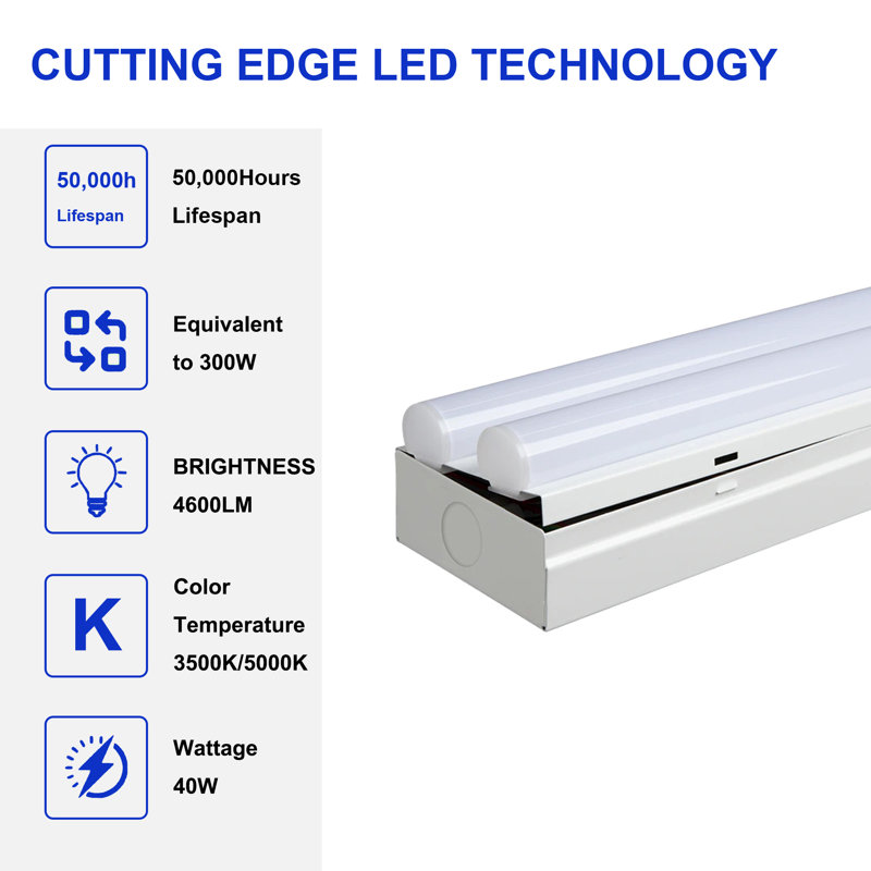 Energetic Lighting 4FT Twin Tube LED Shop Light Dimmable Linear Fixture ...