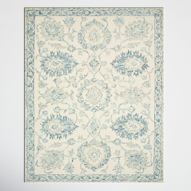 Aden Wool Ivory/Blue Rug & Reviews | Birch Lane