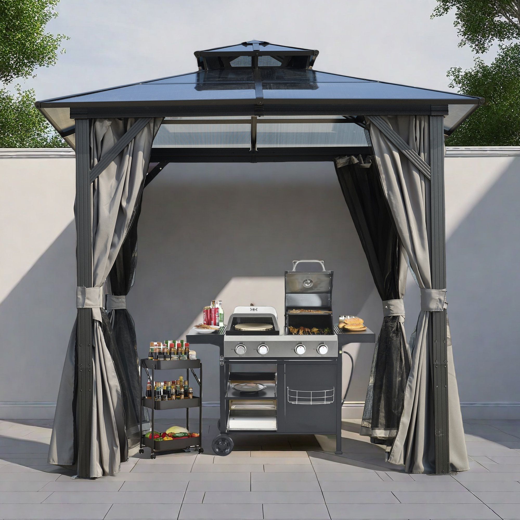 endark 8Ft X 8Ft Aluminum Bbq Grill Gazebo With Grey Hardtop ...