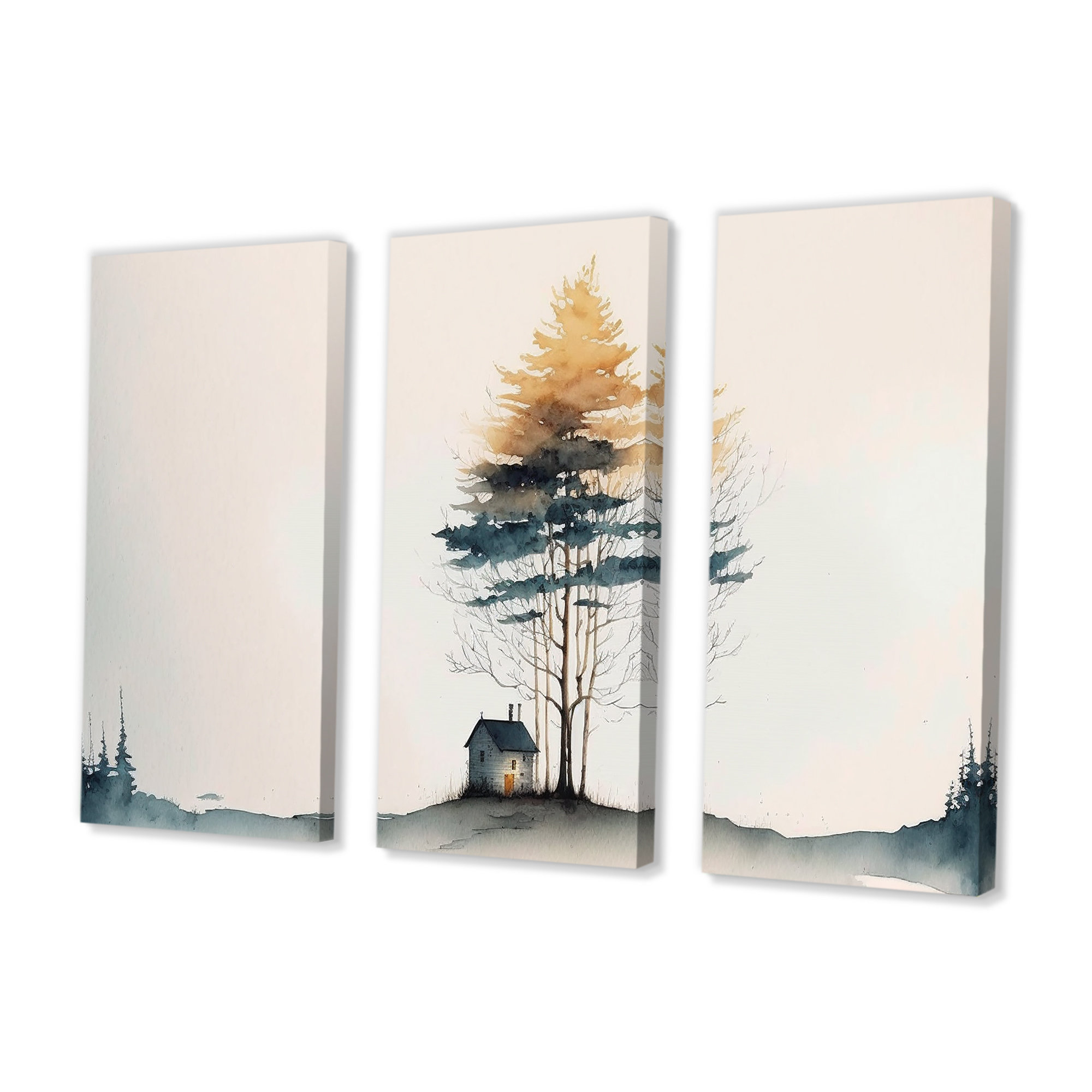 Red Barrel Studio Blue Watercolor Tree By A Little Countryhouse I Blue ...