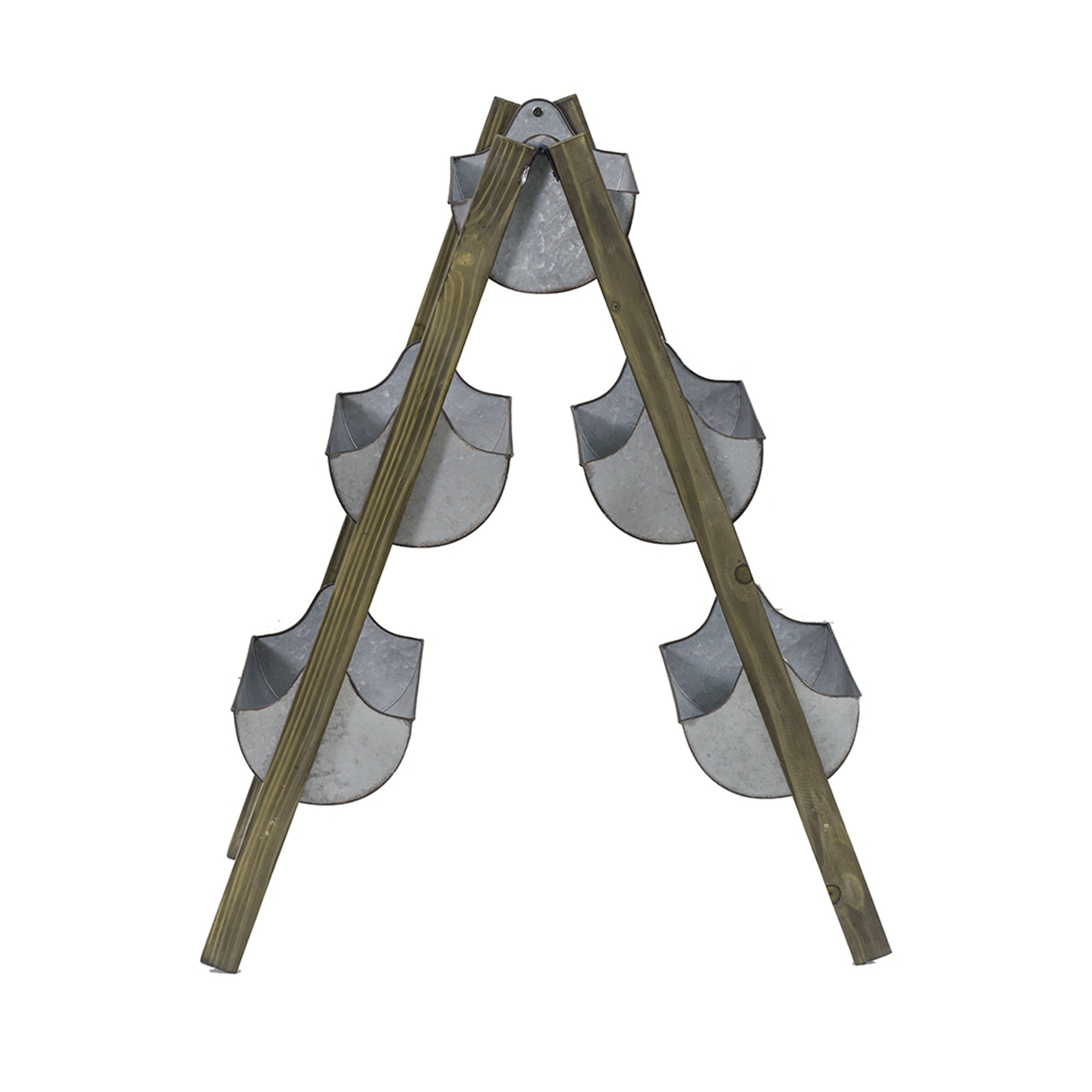 Gracie Oaks Farmhouse Foldable Reed Galvanized and Wood Ladder Planter ...