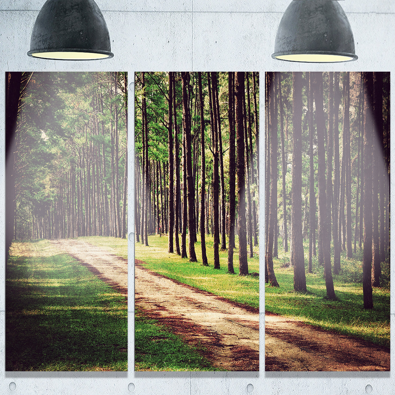 Design Art 'Vintage Style Forest with Pathway' 3 Piece Photographic ...