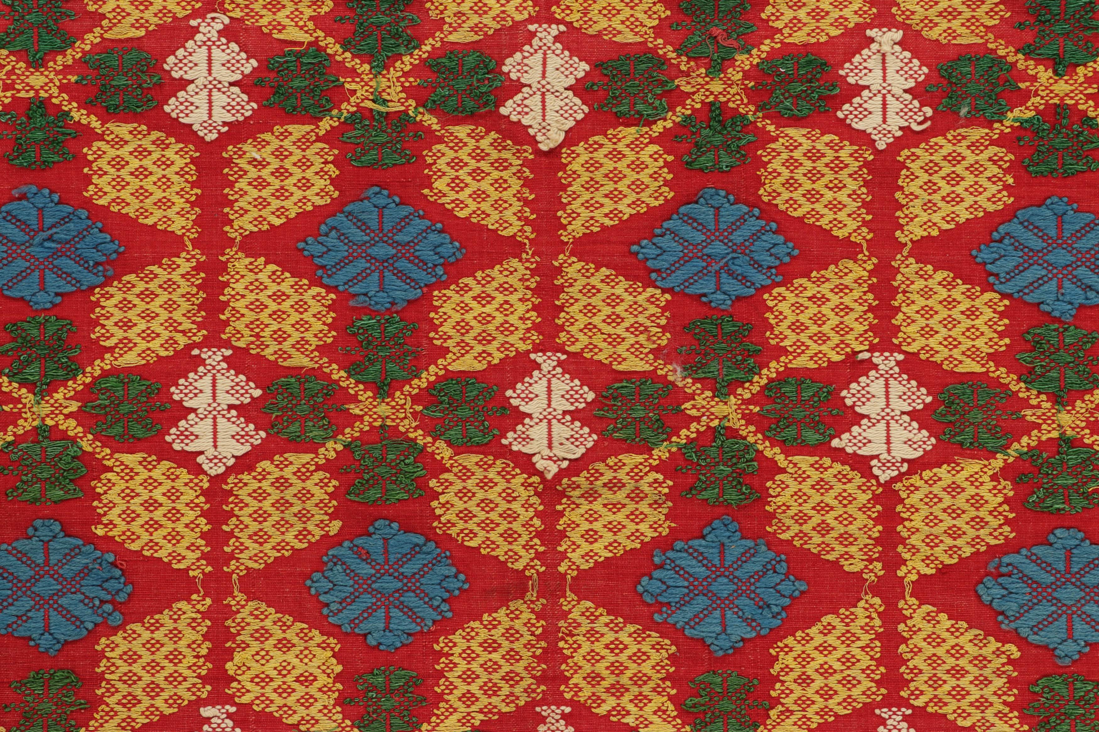 Rug & Kilim Vintage Chinese Textile, Red With Vibrant Geometric Brocade ...