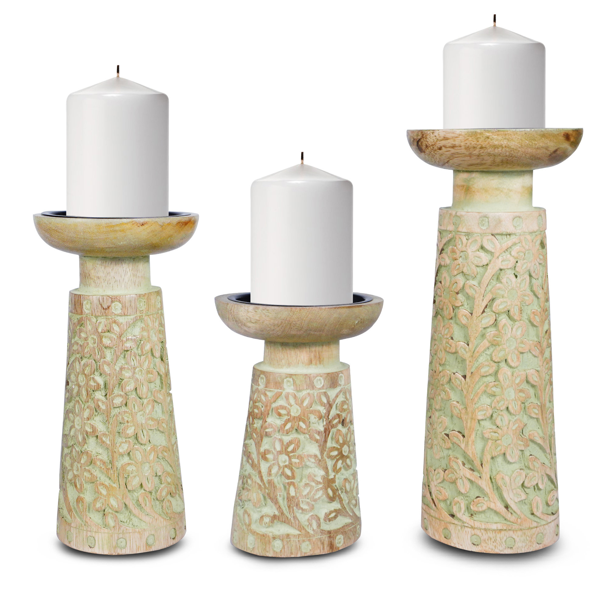 August Grove® 3 Piece Wood Tabletop Pillar Set | Wayfair