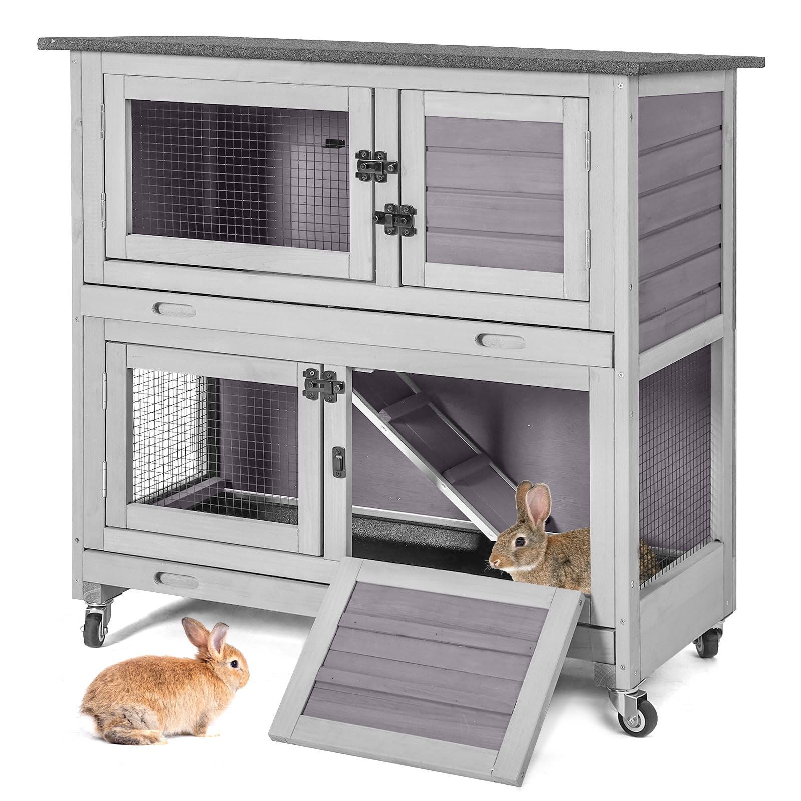 Latitude Run® Rabbit Hutch Indoor Bunny Cage Outdoor Guinea Pig House 2 ...