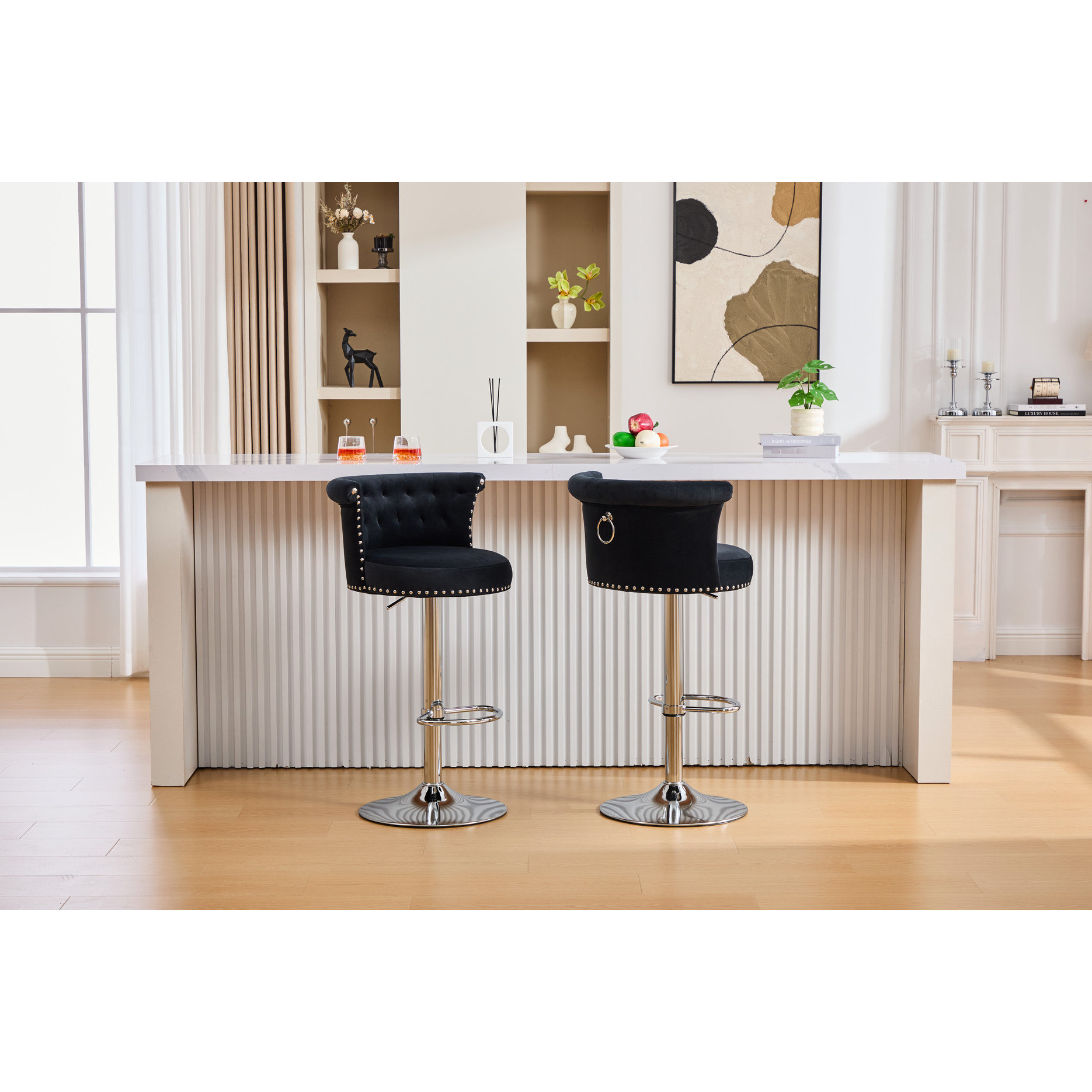 Latitude Run® Of 2 Adjustable Swivel Counter Height Velvet Bar Stools ...