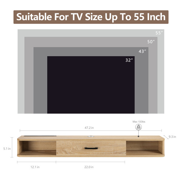 Latitude Run® Floating TV Stand, 55'' Wall Mounted TV Cabinet, Floating ...