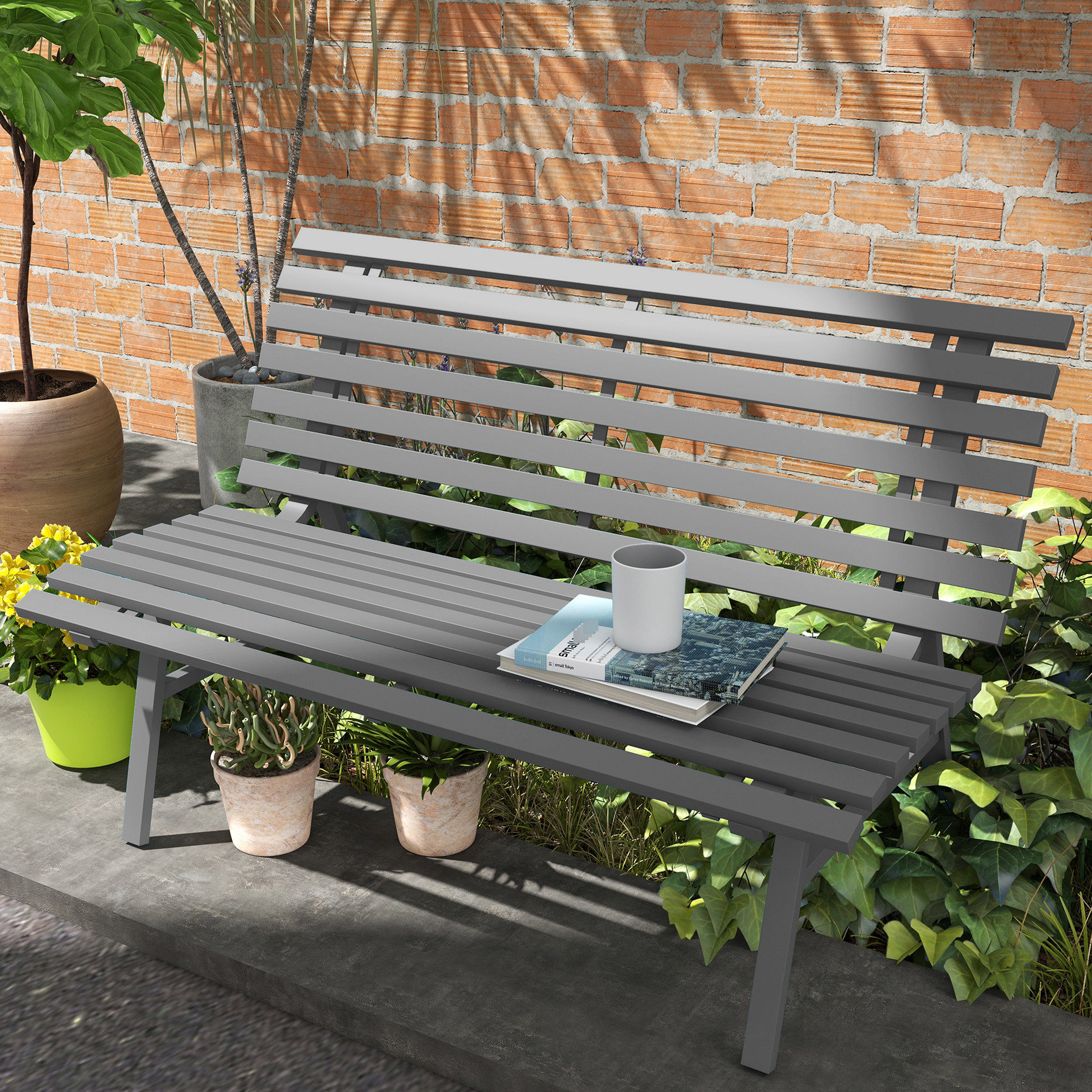 Latitude Run® 48.5" Garden Bench Outdoor, Gray. Lightweight Aluminum ...