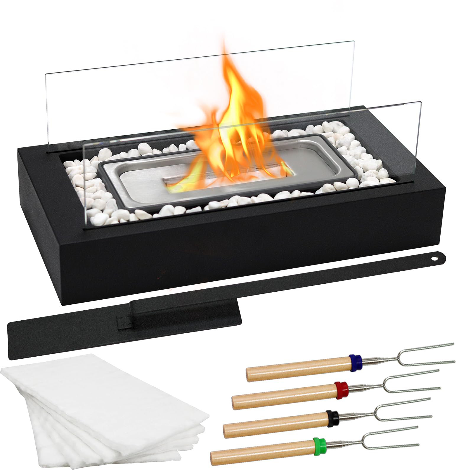 Arlmont & Co. Modern Rectangular Tabletop Fire Pit With Roasting Sticks ...