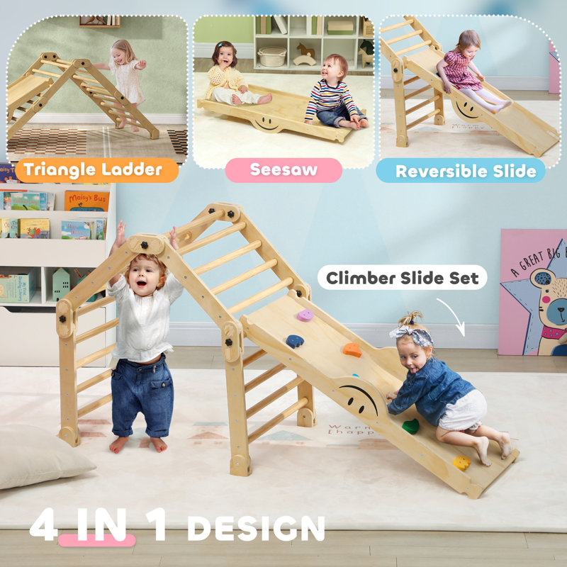 Qaba Indoor Toddler Climbing Toys, 4 in 1 Pikler Climbing Toys for ...
