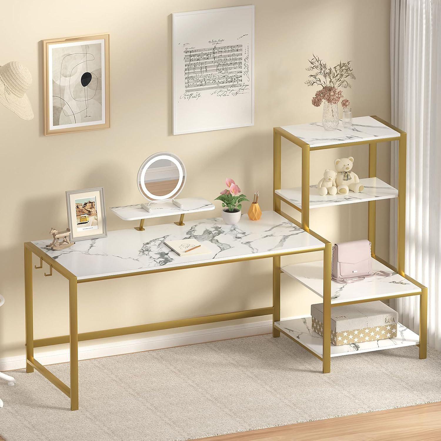 Mercer41 Reversible Office Desk with Monitor Stand and 2 Hooks, Home ...