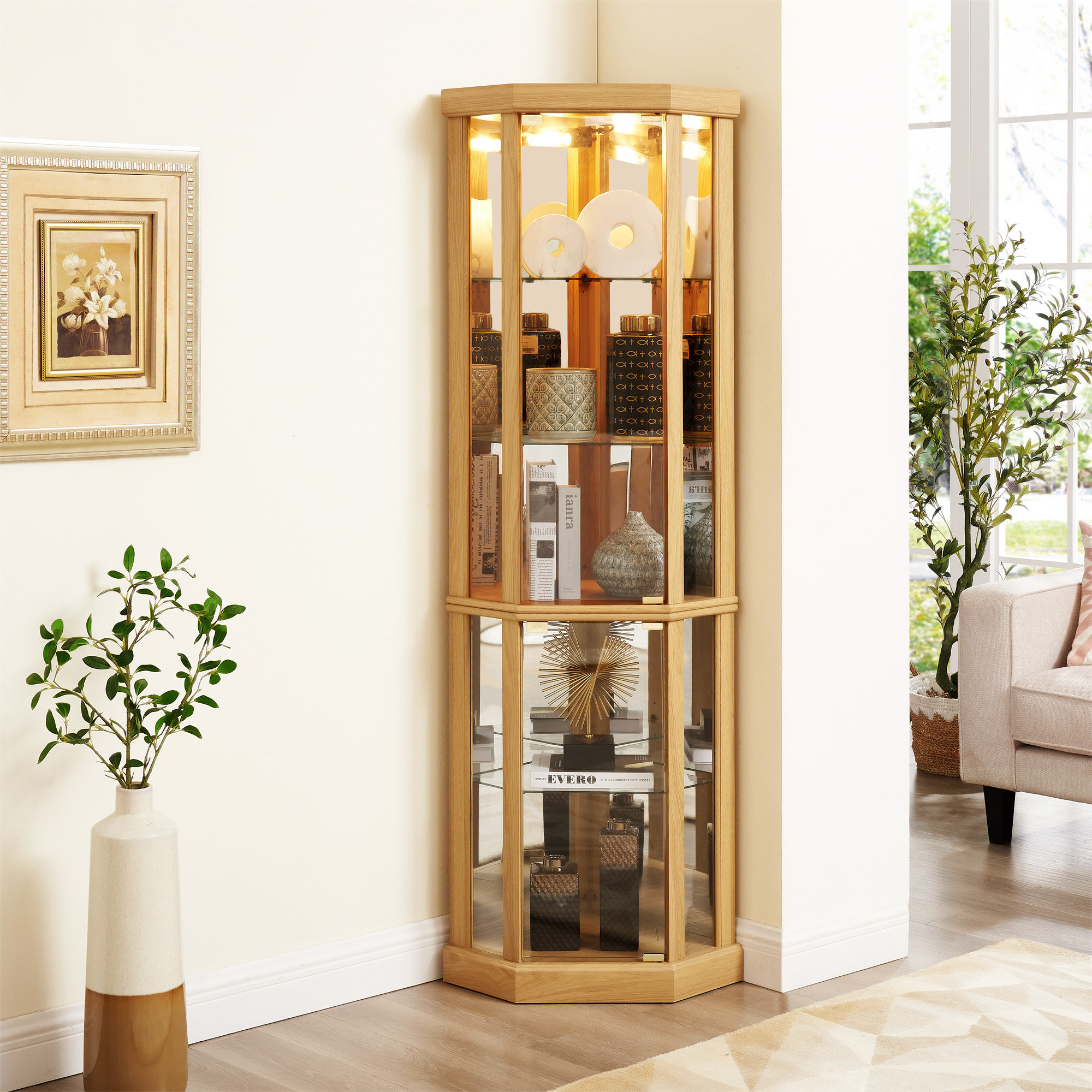 Dovecove Corner Lighted Curio Cabinet Corner Glass Cabinet Lighted ...