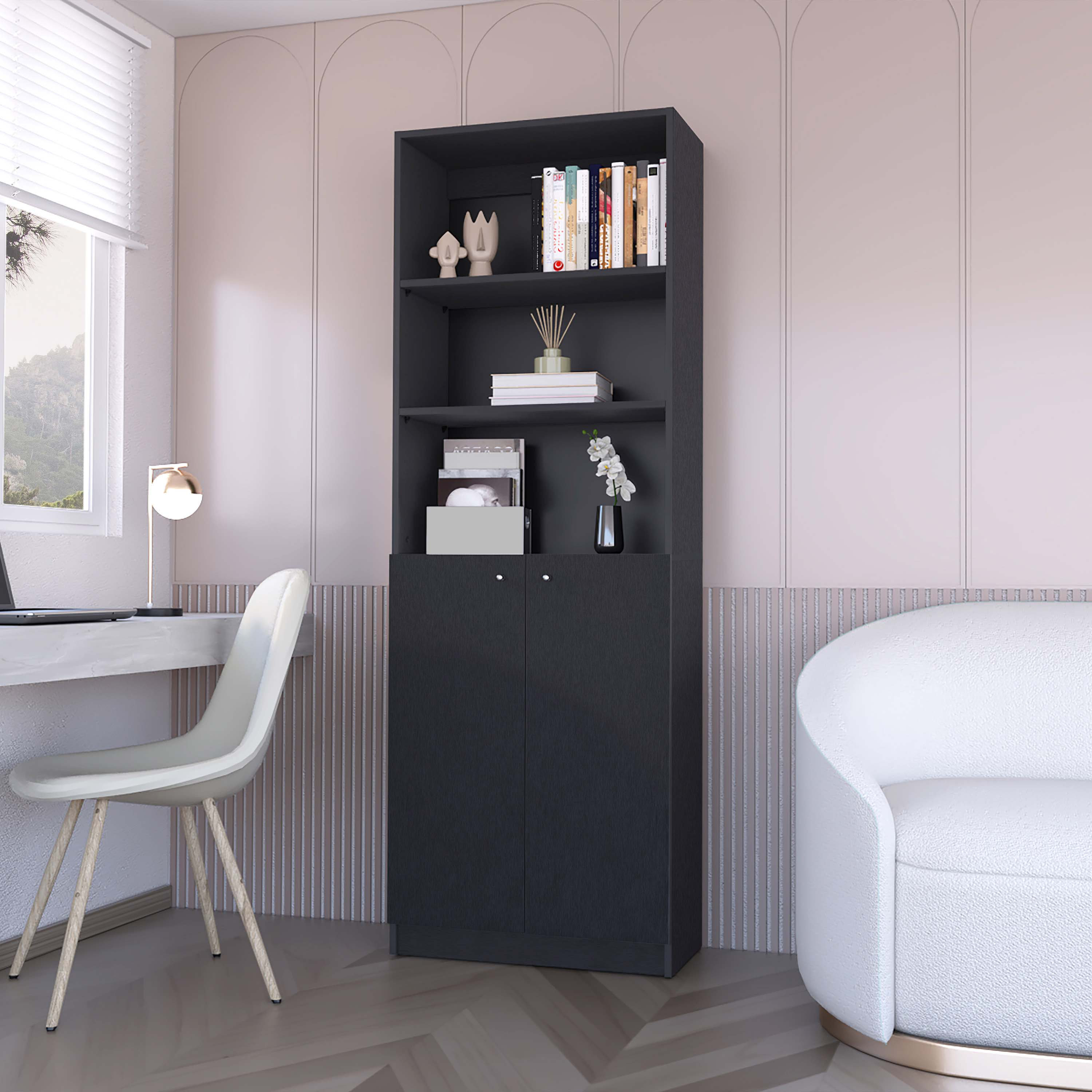 Beyong Sutton 2-Door Bookcase, Storage with Multi-Level Shelves and ...