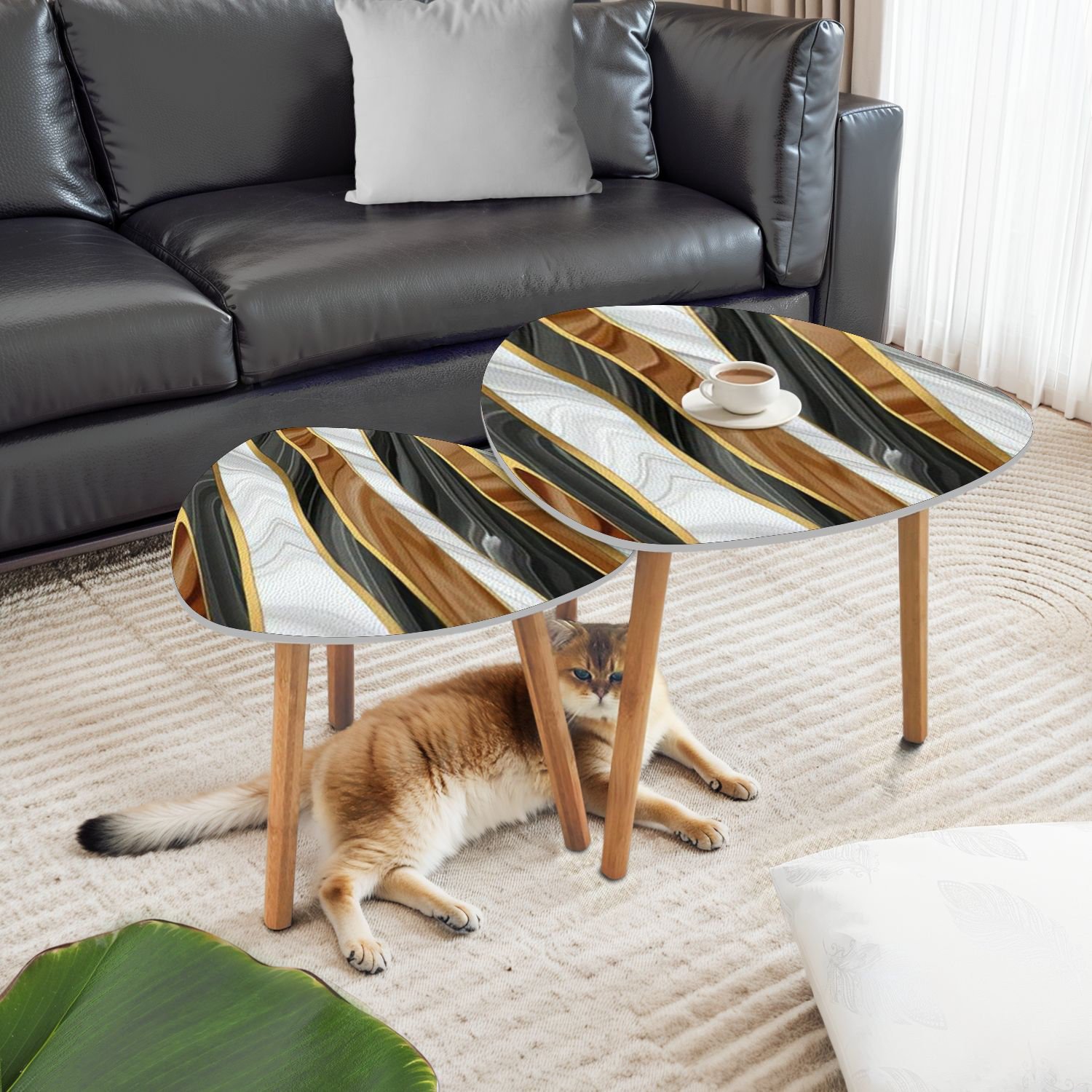 East Urban Home Triangle Nesting Coffee Table Set of 2 Marble Texture ...