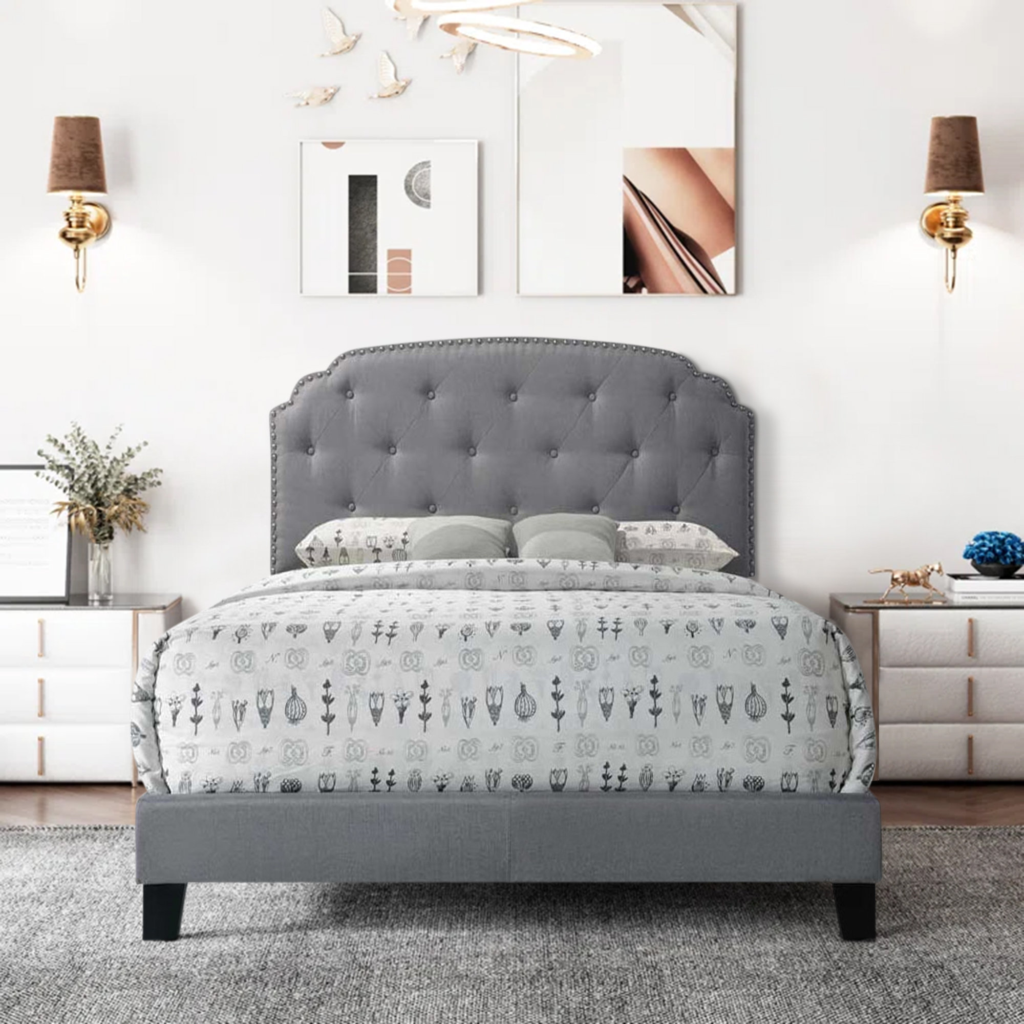 Red Barrel Studio® Cilurso Sibyla Gray Tufted Panel Queen Bed | Wayfair