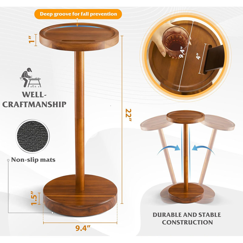 Red Barrel Studio® Compact Acacia Pedestal Side Table - Weighted Base ...