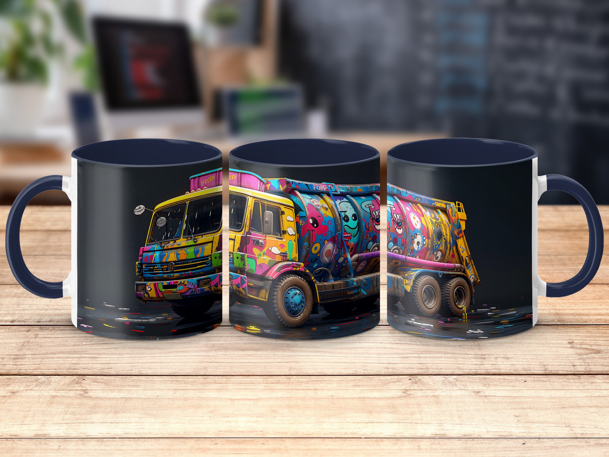 East Urban Home Set of 4 Colourful 3D Design 11oz Accent Mugs – White ...