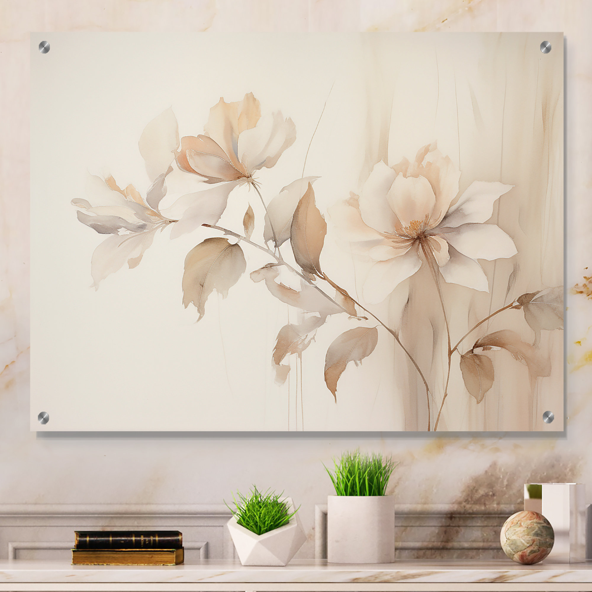 Design Art White Botanical Elegance II - Abstract Botanicals Acrylic ...