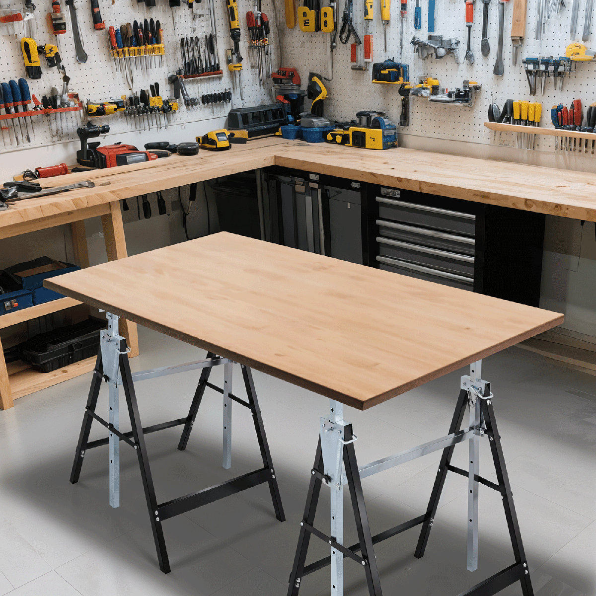 Magshion 2-Pack Heavy-Duty Adjustable 7-Speed Saw Horse Brackets ...