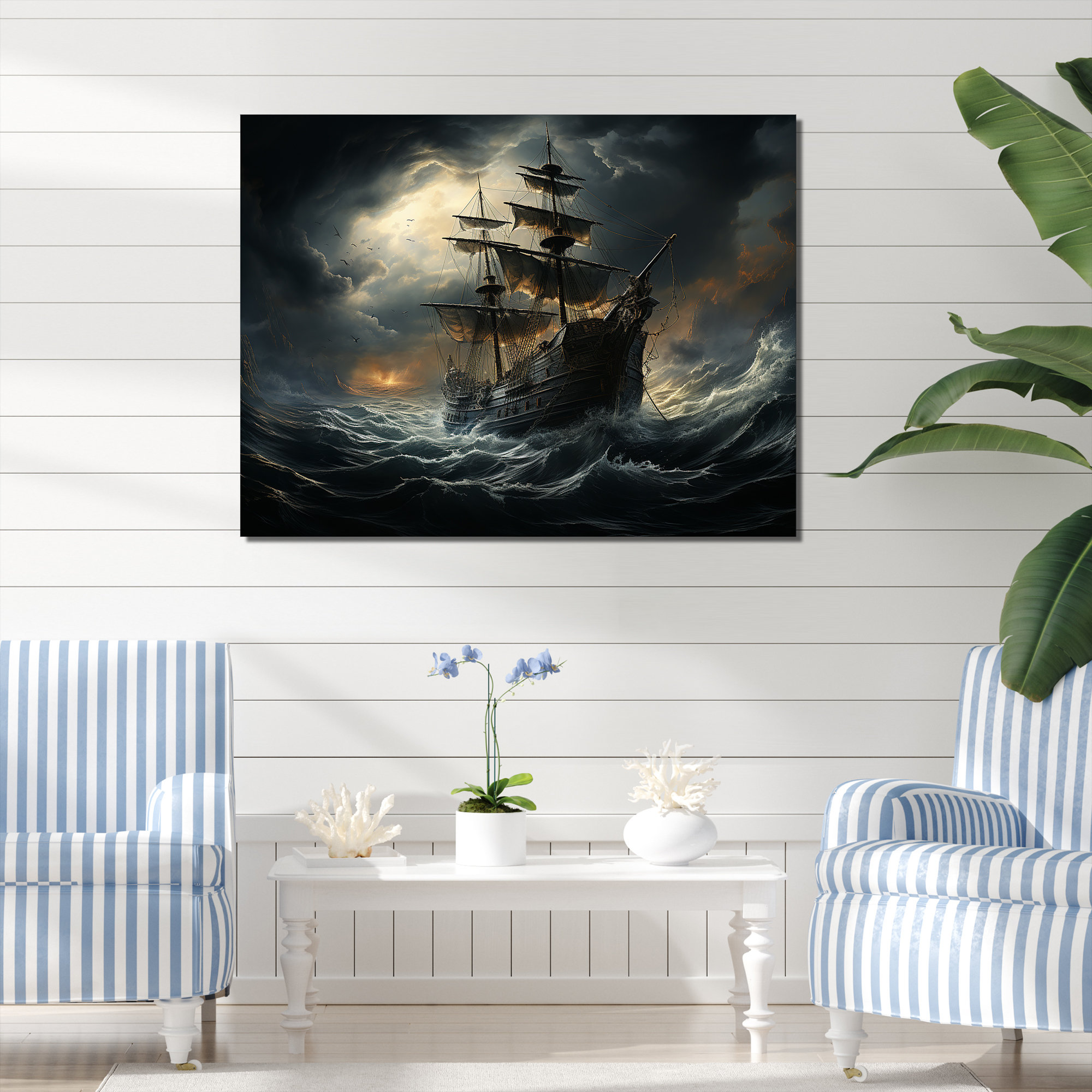 Breakwater Bay Pirate Ship At Stormy Seas - Pirate Framed Wall Art ...