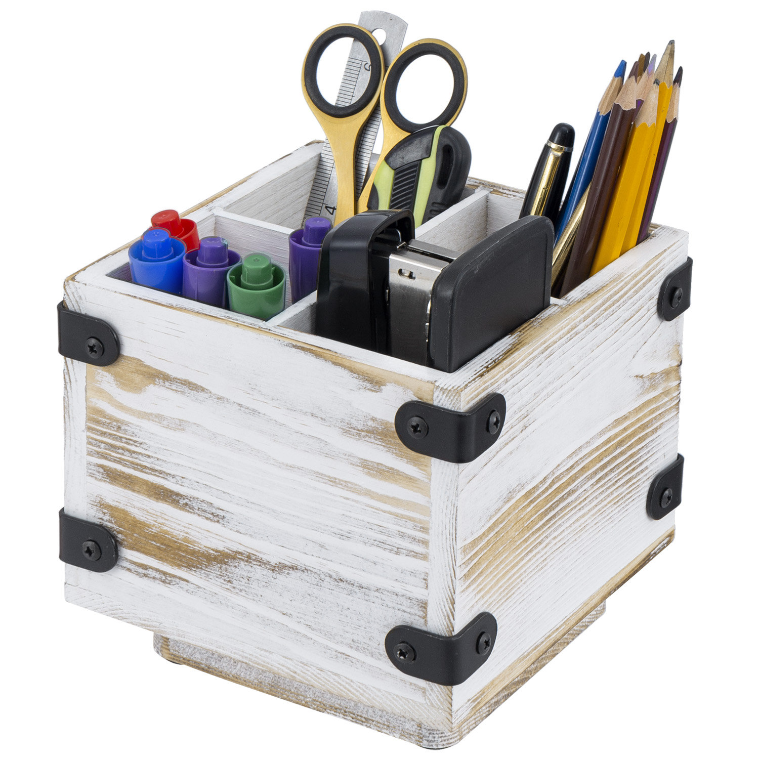 Gracie Oaks 4 Slot Office Solid Wood Pen Holder | Wayfair