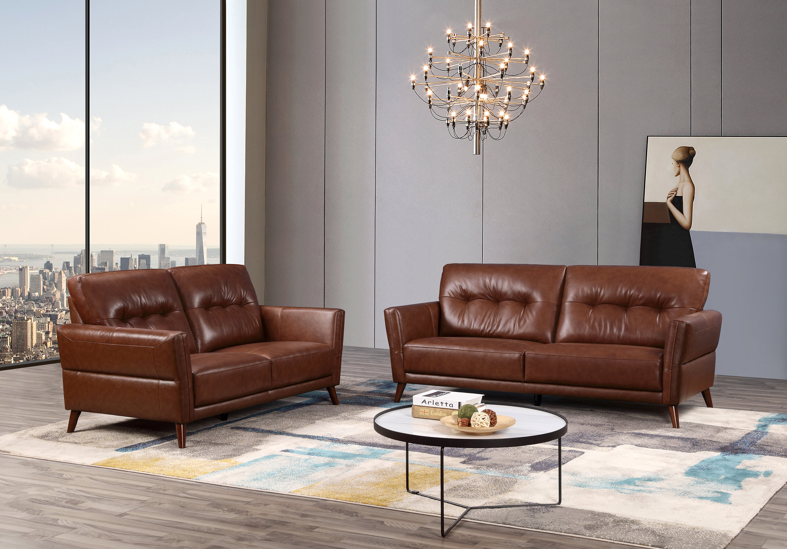 Corrigan Studio Chaz 165Cm Leather Match Square Arm Sofa | Wayfair.co.uk