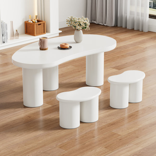 Ivy Bronx Modern Half Moon Coffee Table Set with 2 Small Benches ...