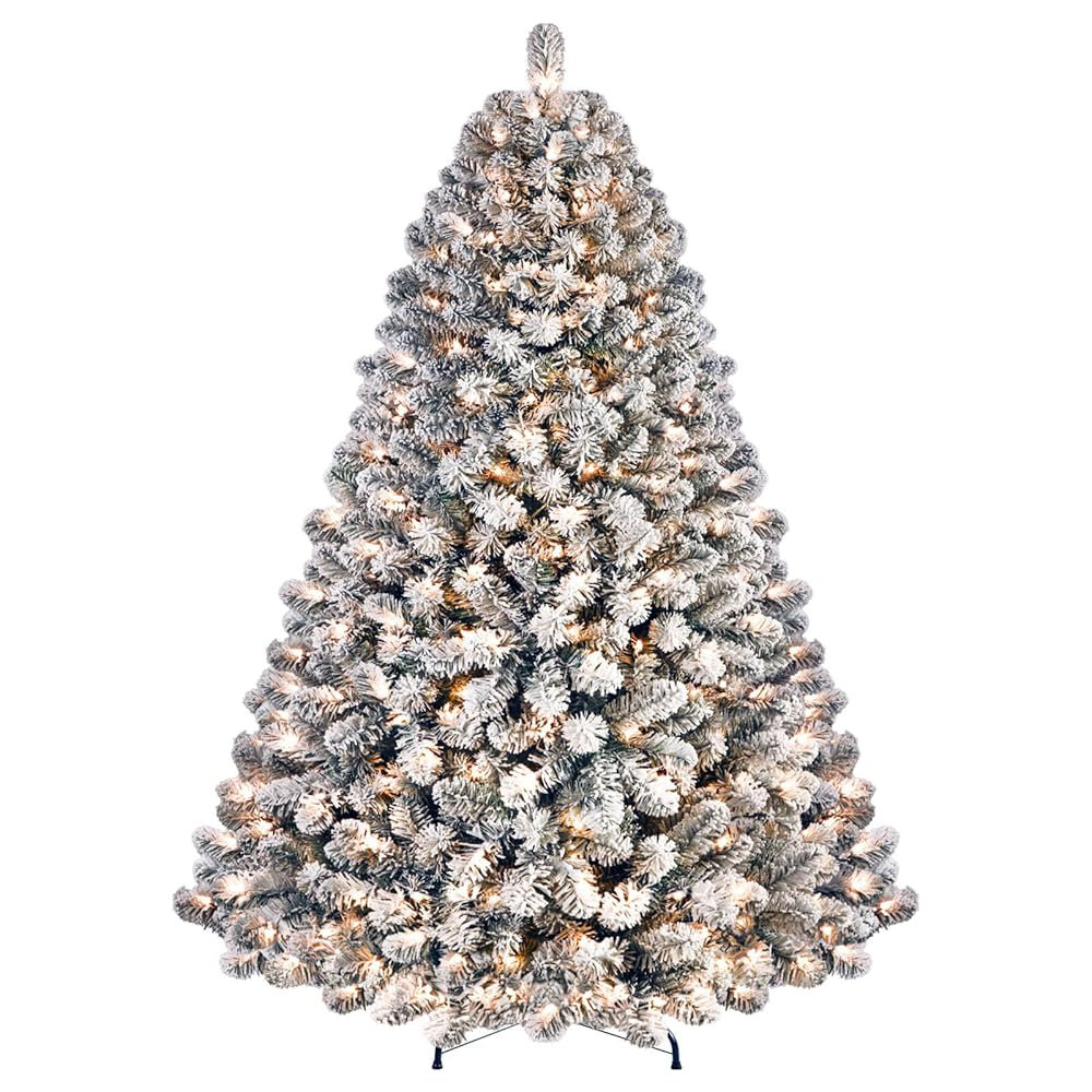 Wildon Home® Prelit Snow Flocked Christmas Tree, Warm White Lights ...