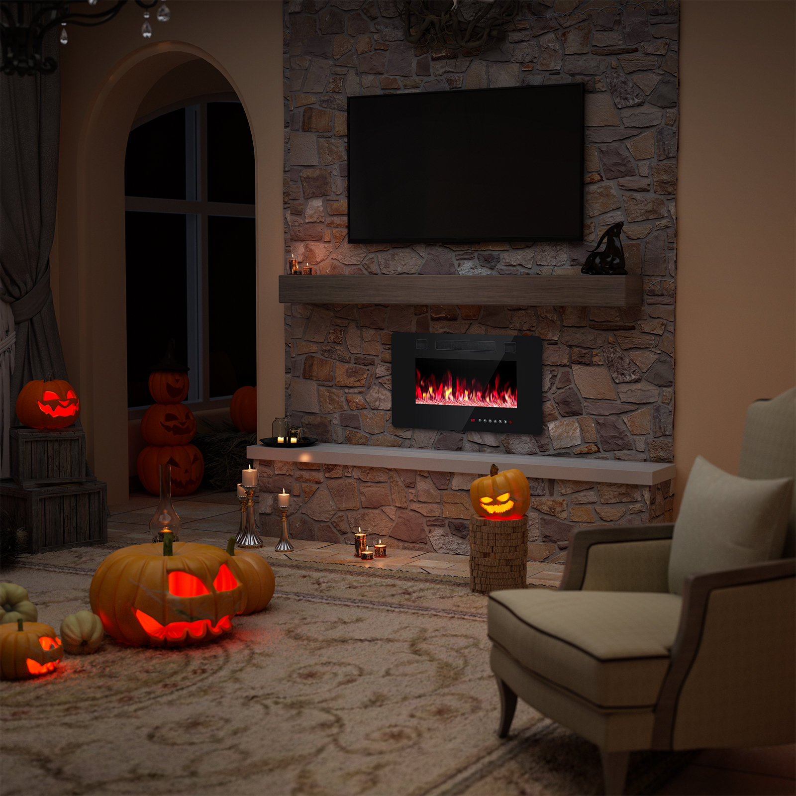 COWSAR Foyer électrique encastré et mural de 3,8 pouces d'épaisseur ...