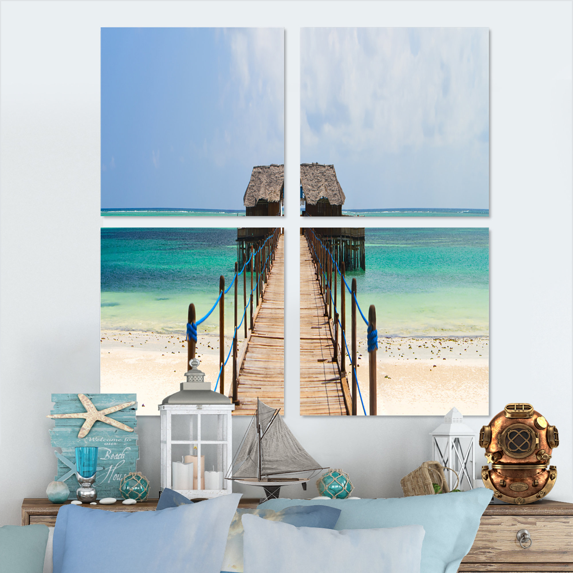 Rosecliff Heights " Exotic Wood Jetty At Zanzibar Island " 4 - Pieces ...