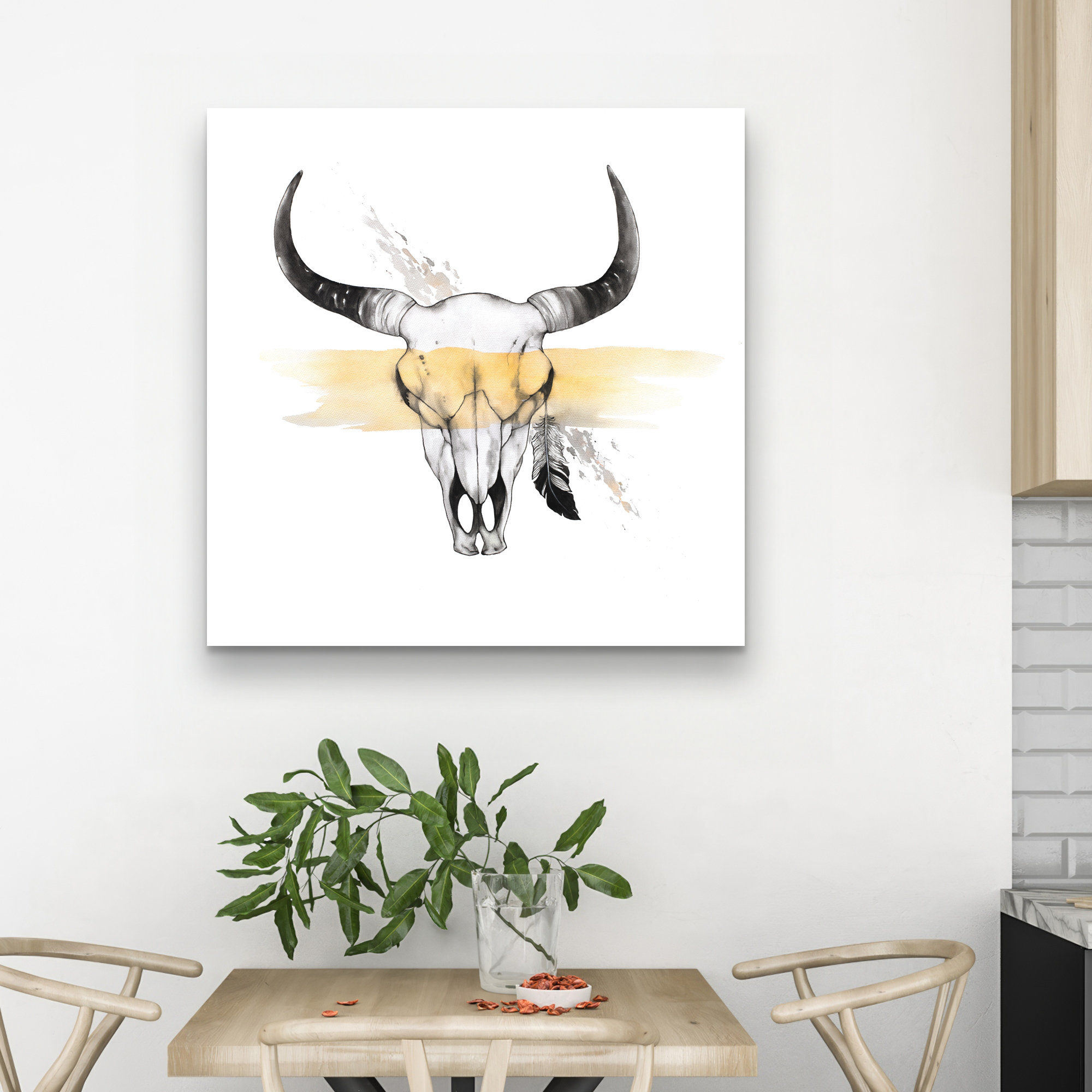 Begin Edition International Inc. Cow skull with feather - 32"x32" art ...