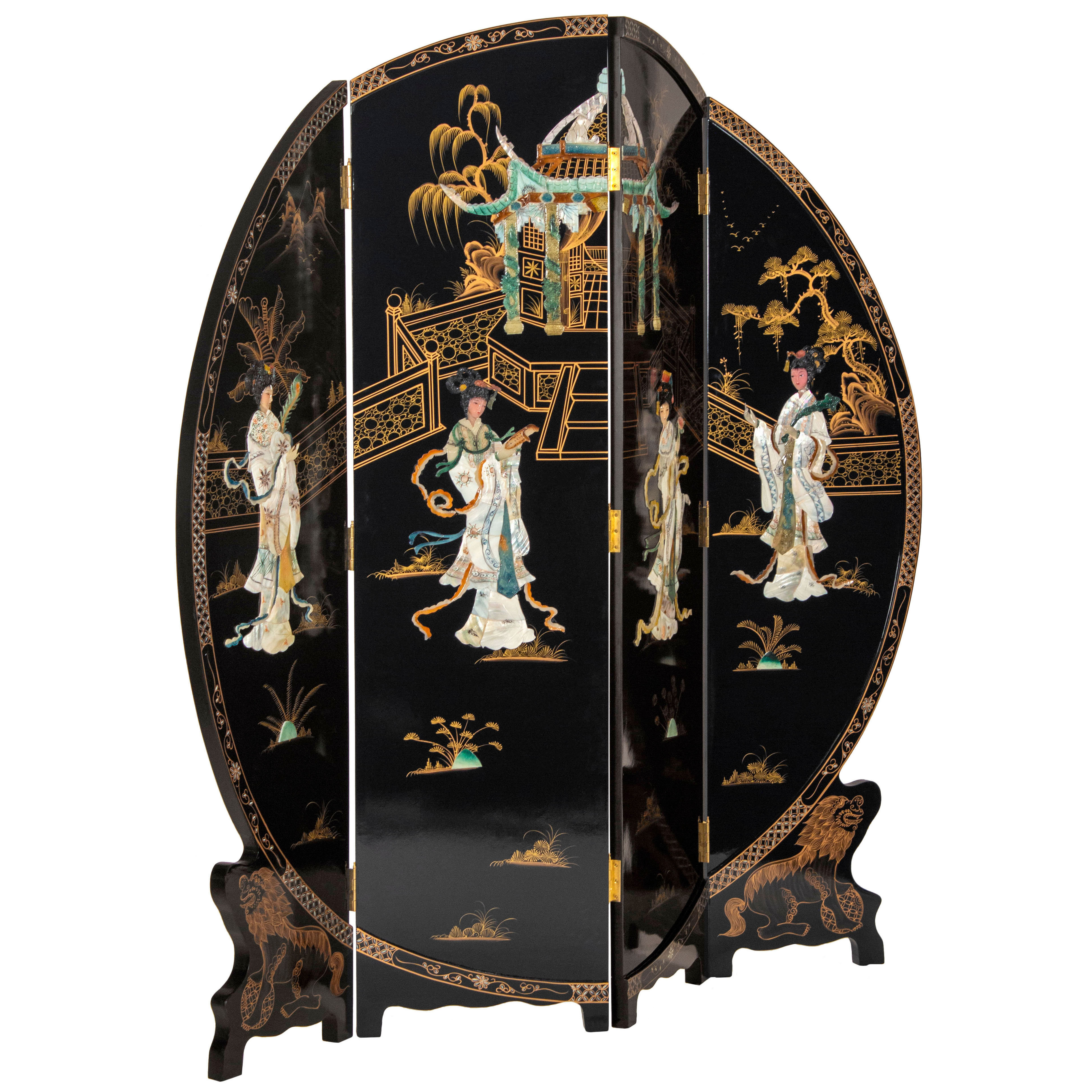 Oriental Furniture 6 Ft. Tall Black Lacquer Round Room Divider ...