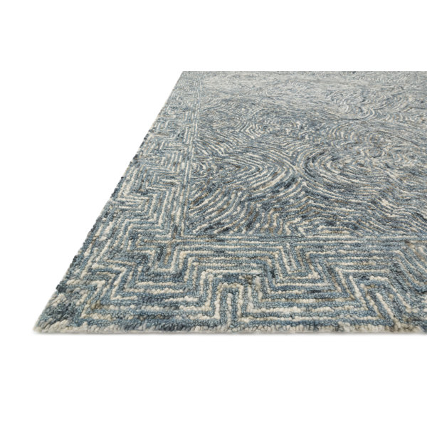 World Menagerie Yancheva Geometric Hand Tufted Wool Denim Area Rug ...