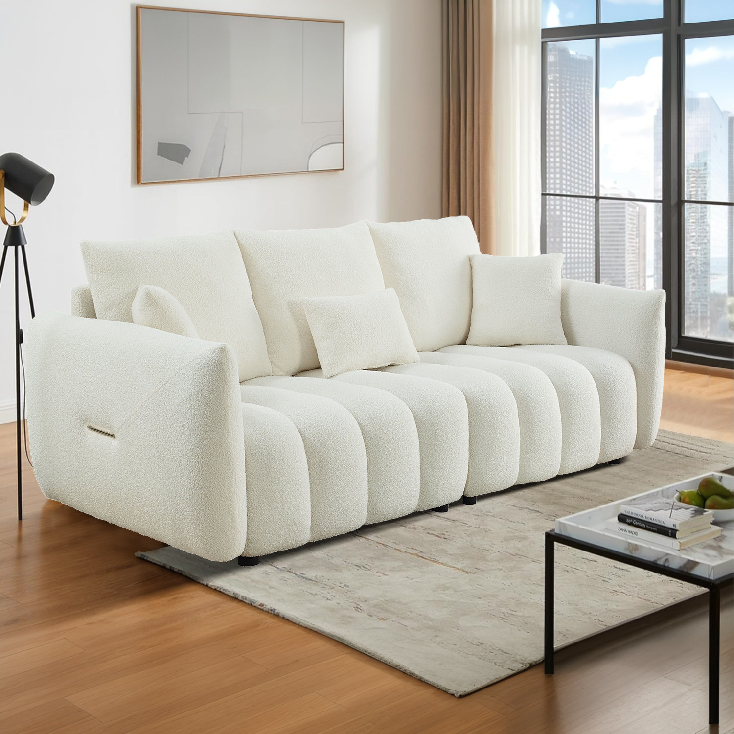 Latitude Run® 80.7" Upholstered Teddy Fabric Sofa with 3 Pillows | Wayfair