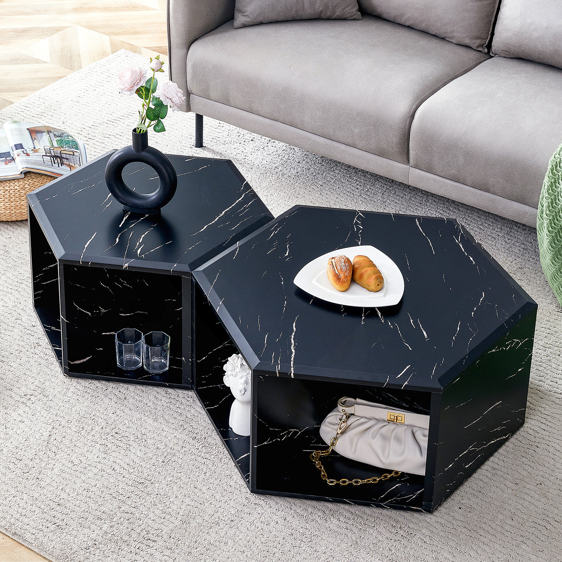 Wrought Studio™ Modern Minimalist Hexagonal Coffee Table Set.Hexagonal ...